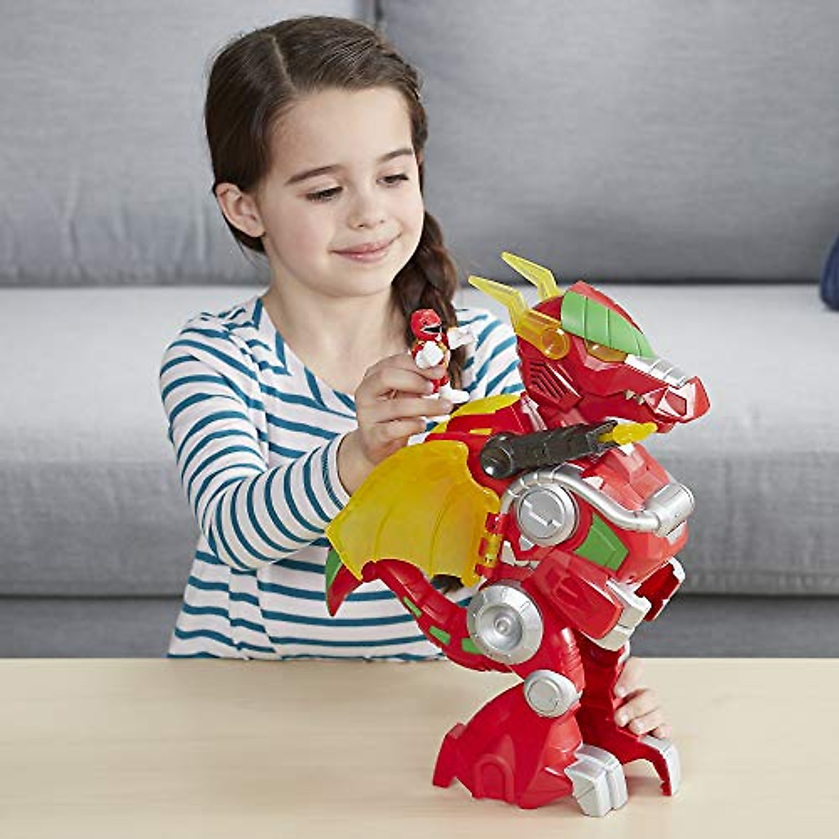 Playskool Heroes Power Rangers Red Ranger & Dragon Thunderzord, 3" Action Figure, 14" Zord, Lights & Sounds, Collectible Toys for Kids Ages 3 & Up