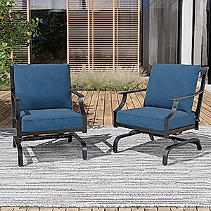 Grand patio Outdoor Patio Seating Chair, Motion Chair, Stationary Rocker, Metal Patio Chair Set of 2,Peacock Blue