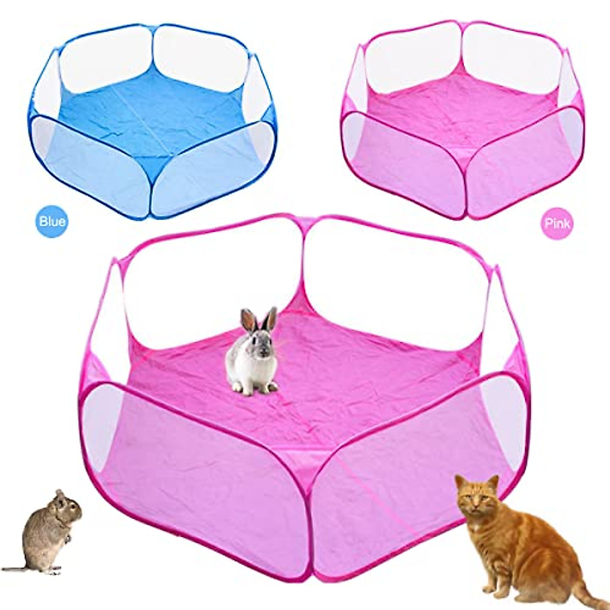Small Animal Cage Tent Breathable & Transparent Pet Playpen Pop Open Outdoor/Indoor Exercise Fence, Portable Yard Fence for Guinea Pig, Rabbits, Hamster, Chinchillas and Hedgehogs