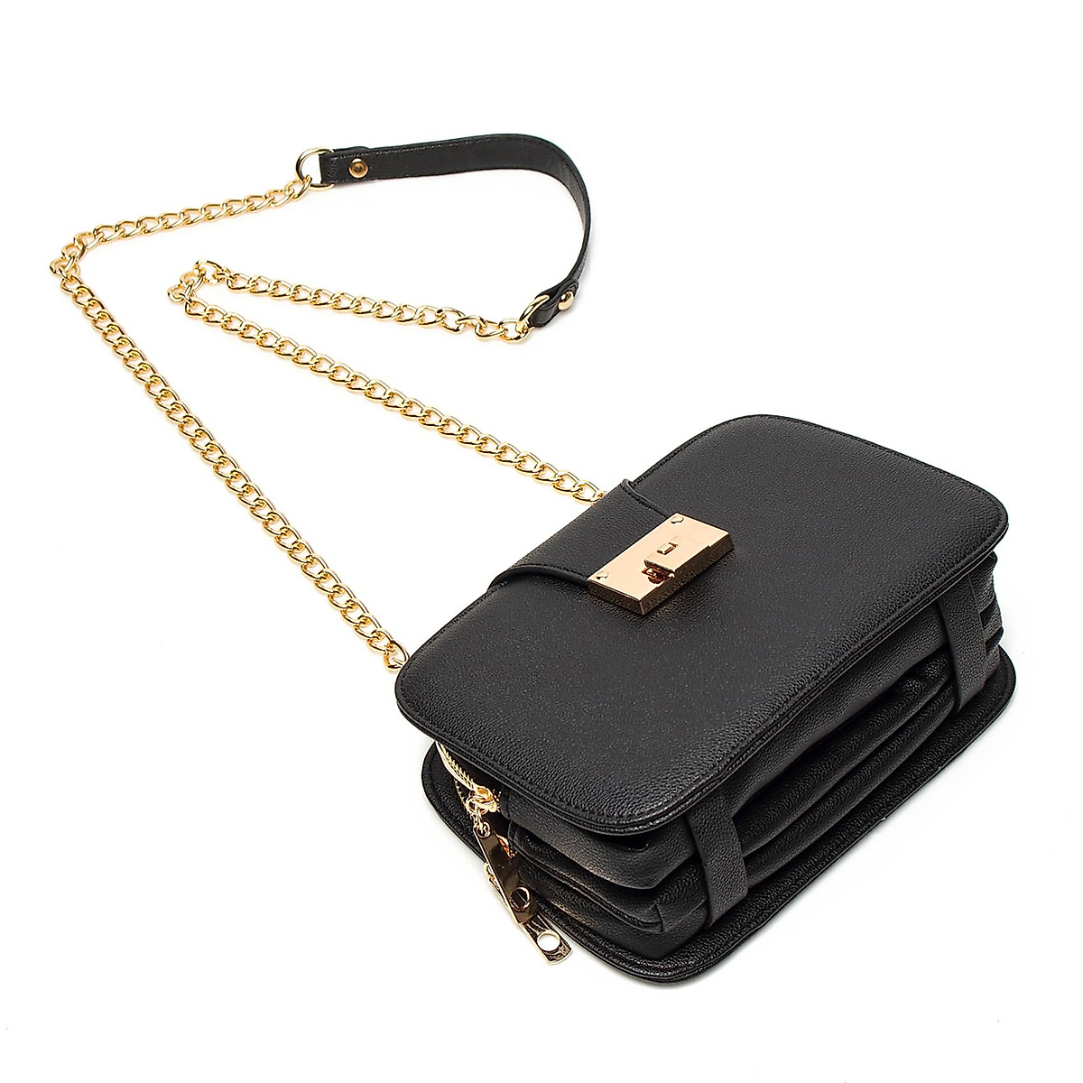 forestfish Ladies’ Black PU Leather Shoulder Bag Purse Evening Clutch Bags Crossbody Bag with long Metal Chain Strap, Black