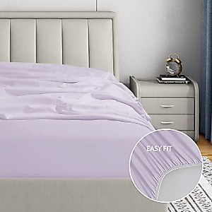 Cathay Home Luxury Wrinkle and Fade Resistant Double Brushed Ultra Soft Microfiber 14-Inch Standard Pocket Single Fitted Sheet, Lavender, Full