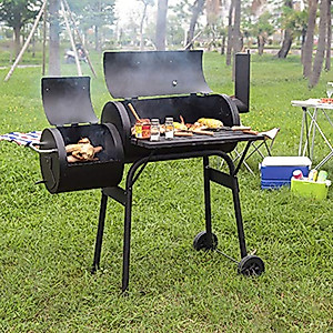 RJMOLU BBQ Grill Charcoal Barbecue Grill Home Meat Cooker Smoker with Offset Smoker and Fold-Down Shelf, Outdoor Picnic Camping Garden Roaster for 8-12 People,A