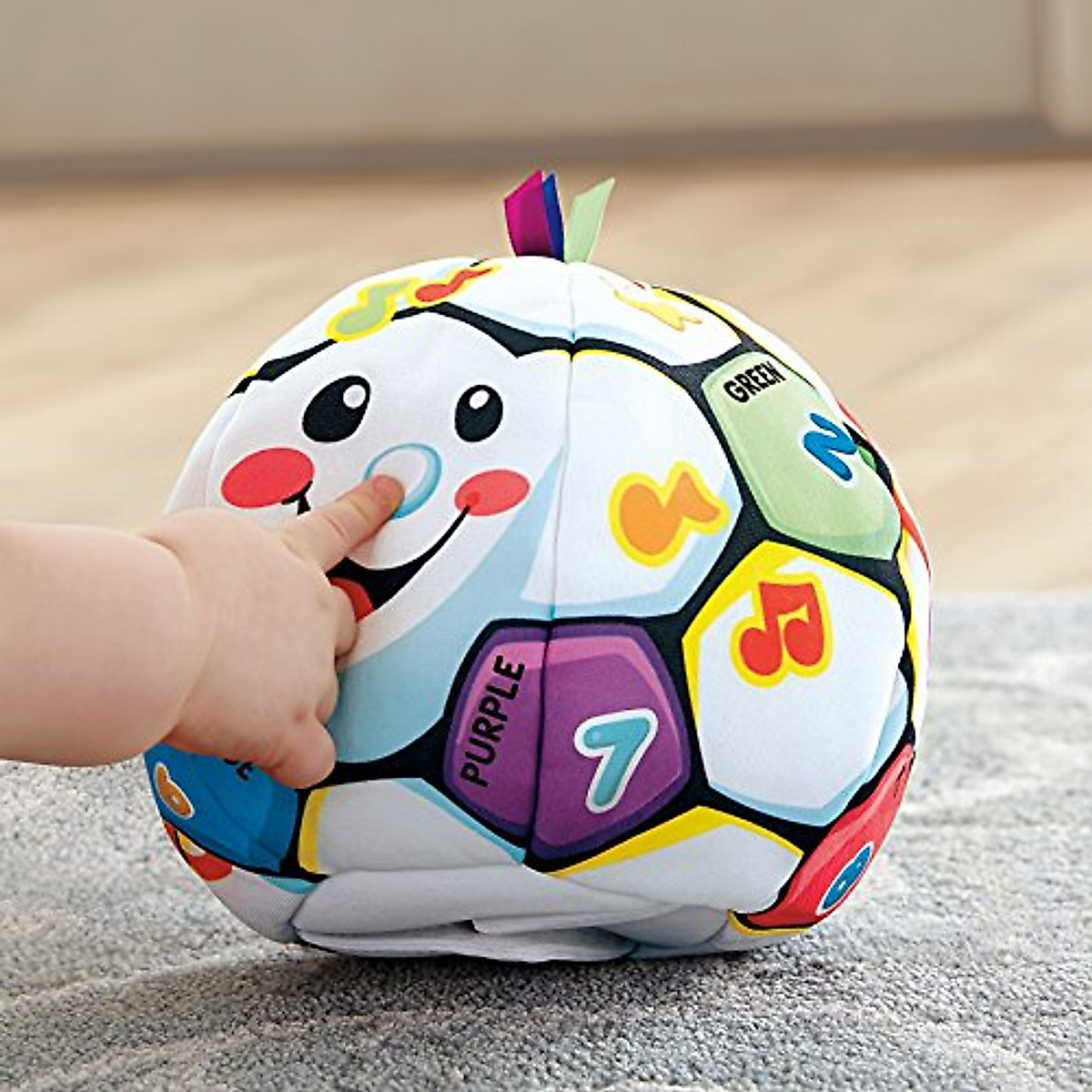 Fisher-Price Baby Learning Toy Laugh & Learn Singin’ Soccer Ball Musical Plush with Sounds & Phrases for Infants Ages 6+ Months