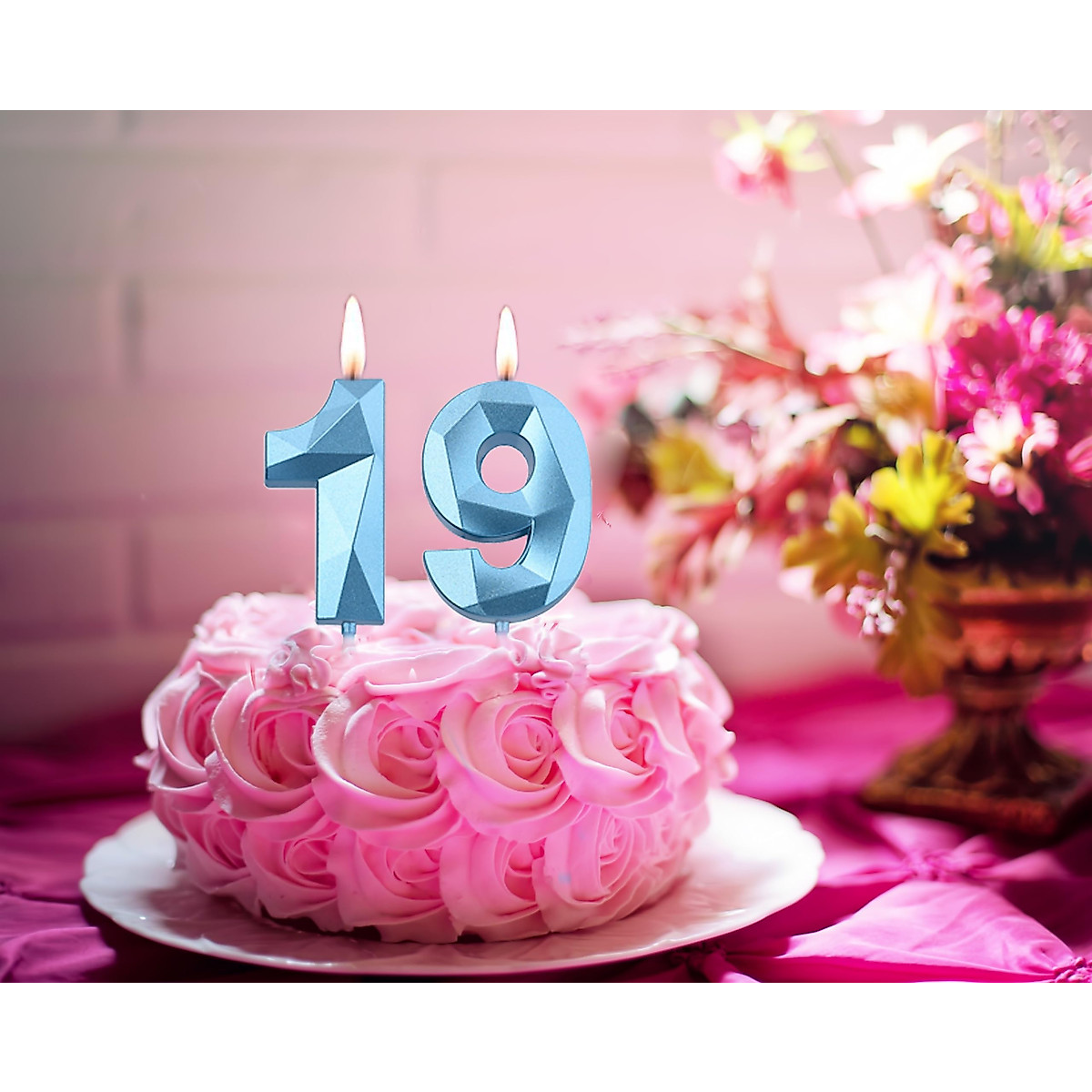 2 inch Blue 19 & 91 Birthday Candles, 3D Diamond Number 19th & 91st Cake Topper for Men Women Birthday Party Decorations Theme Party