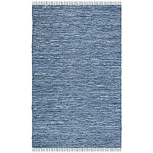 SAFAVIEH Vintage Leather Collection 8' x 10' Blue/Grey VTL501M Handmade Boho Fringe Leather Area Rug