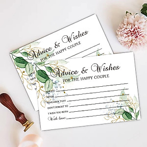 FARHTINANFX Greeting Card, 50 Wedding Advice and Wishes Cards for The Happy Couple, Bride and Groom, 4x6 inches, Rustic Green Leaves Design