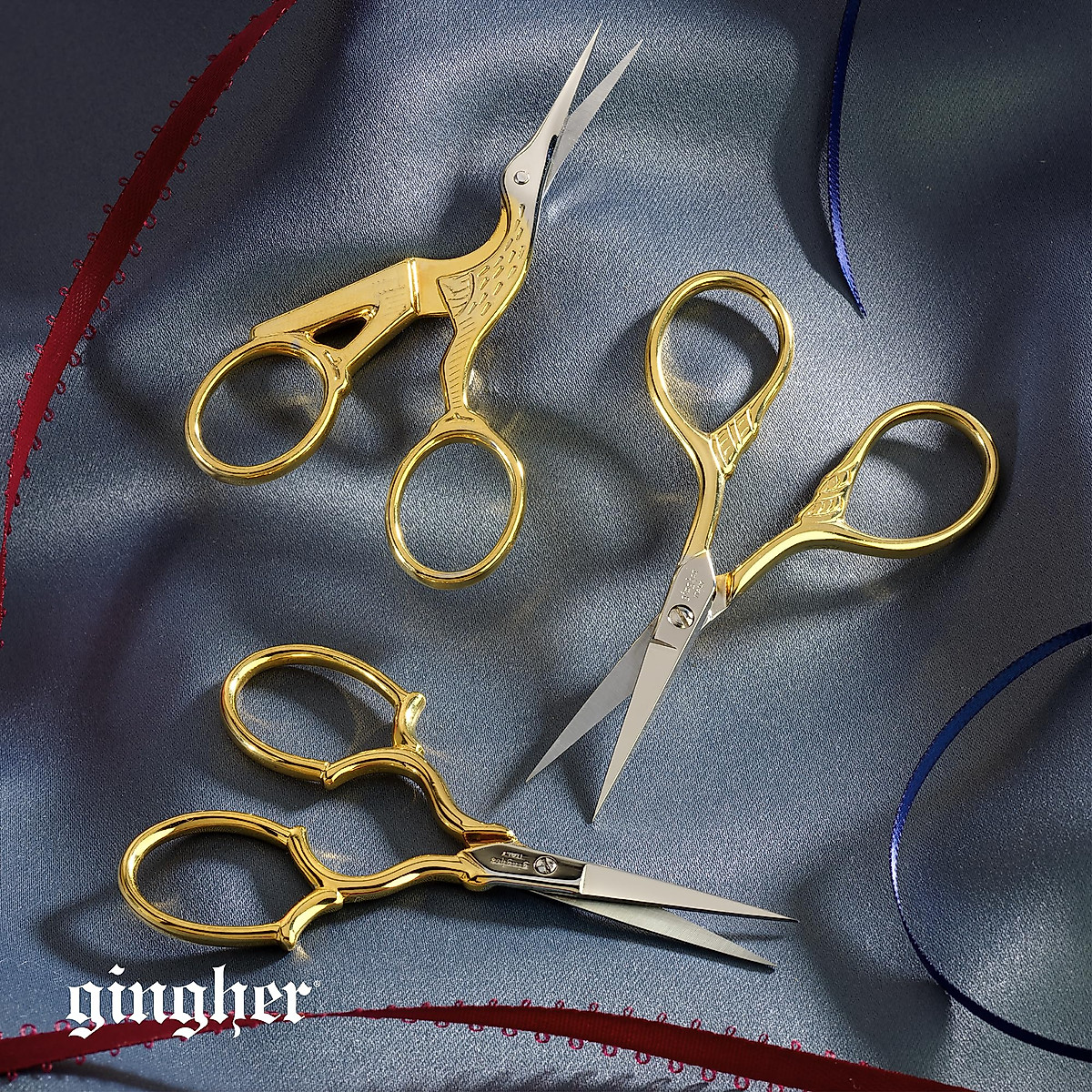 Gingher 01-005280 Stork Embroidery Scissors, 3.5 Inch, Gold