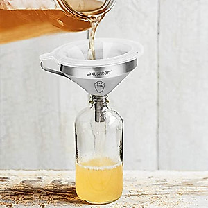 HAUSPROFI Stainless Steel Funnel, 5.1 inch 304 Stainless Steel Kitchen Funnel with 200 Mesh Food Filter Strainer,Metal Funnel for Filling Bottles Transferring Liquids, Oil, Making Jam