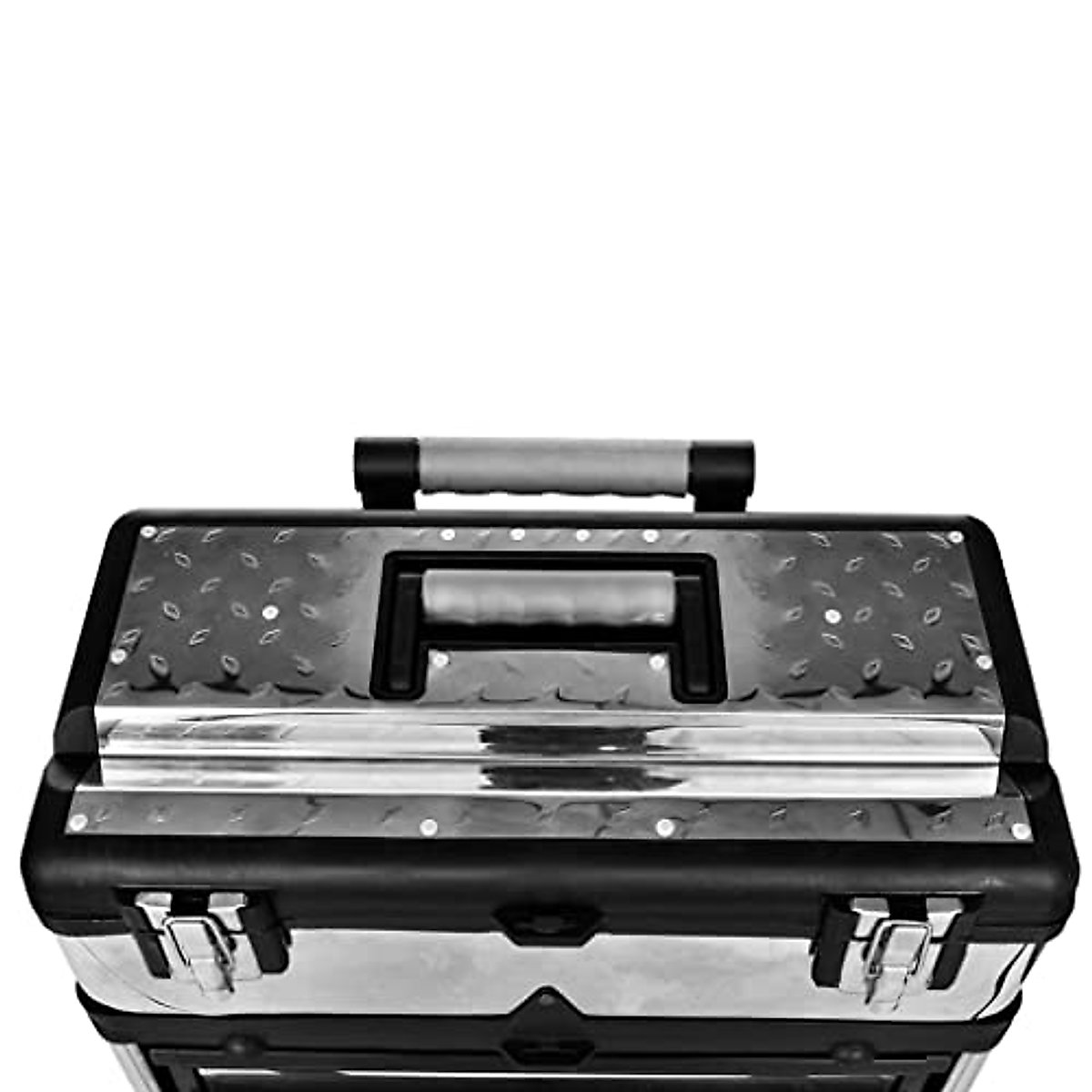vidaXL 3-Part Rolling Tool Box with 2 Wheels Storage Cabinet Storage Boxes Traditional Handy Toolbox Large Pull-handle Durable Silver