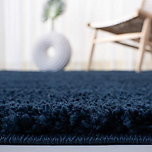SAFAVIEH August Shag Collection 8' x 10' Navy AUG553M Solid Non-Shedding Living Room Bedroom Dining Room Entryway Plush 1.25-inch Thick Area Rug