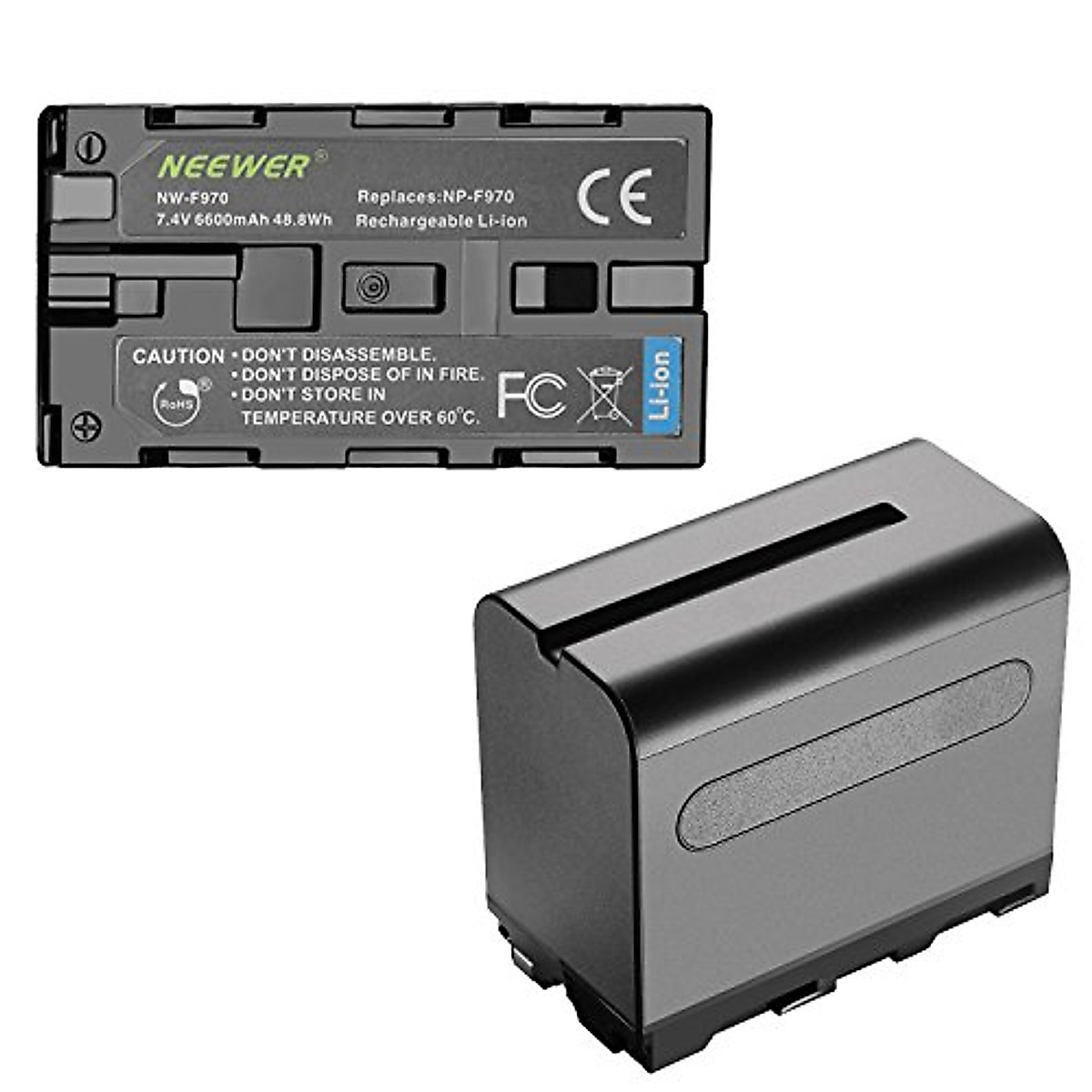 NEEWER 2-Pack 6600mAh Li-ion Replacement Battery with USB Charger, Compatible with Sony NP-F970 F960 F950 F770 F750 F570 F550 Handycams and NEEWER Led Light, Monitor, Motorized Slider