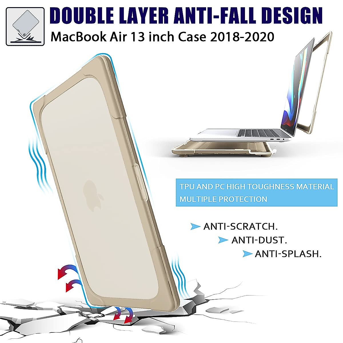 Mektron for MacBook Air 13 inch Case 2022 2021 2020 2019 2018 Release M1 A2337 A1932 A2179 [Heavy Duty Series] Hard Plastic & TPU Shell Protective Cover Matte Kickstand Case (Khaki)