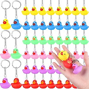 Deekin 60 Pcs Rubber Duck Keychain 1.4'' Cruise Ducks Key Chains Tiny Mini Squeaky Cute Colorful Toys Pendant Bulk Ornaments Bathtub 3D Baby Shower Easter Gift Birthday Party Favors Decor