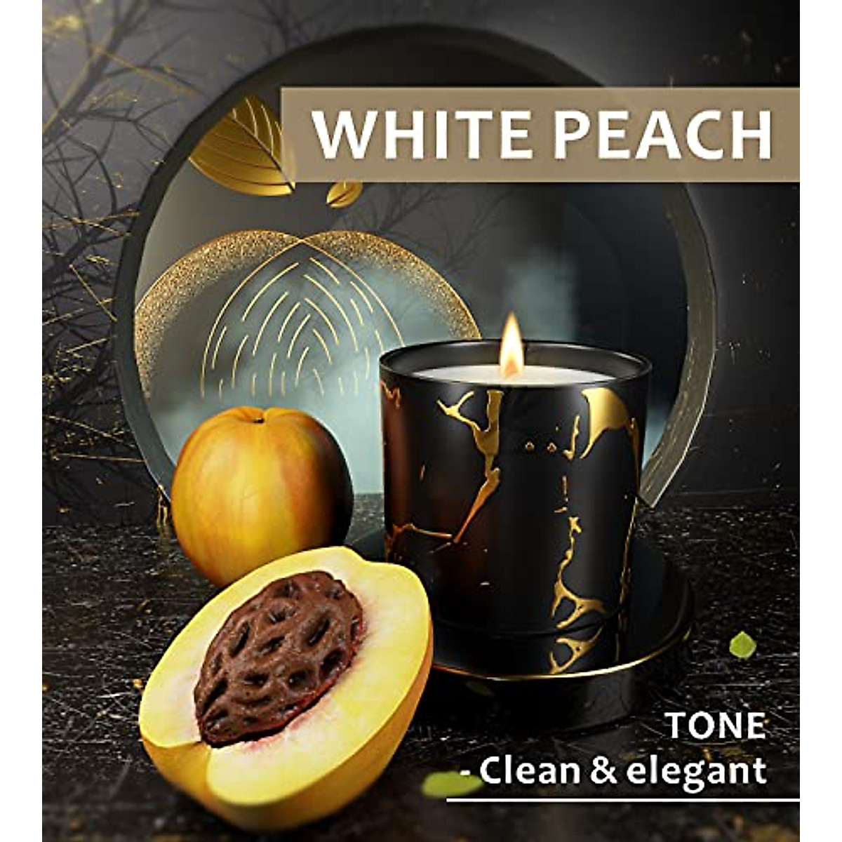 Scented Candles, Premium Peach Amber Candles for Home Scented, 7oz Large Fall Aromatherapy Candle, Soy Candles Gifts for Her Stress Relief, Christmas Birthday Gifts for Women with Black Gold Gift Box