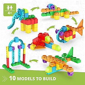 Engino Toys Creative Engineering STEAM Maker Junior 10-Model Set, Color and Number Learning, Stackable Building Blocks, Hand-Eye Coordination, Elephant, Giraffe, Spaceship, Home Learning, for Ages 4+