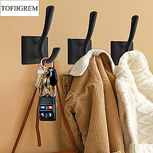 TOFIIGREM Black Wall Hooks Coat Hooks, Mudroom Hooks Bathroom Hallway Hooks for Hanging Clothes Robe Towel Backpack, Heavy Duty Decorative Hooks Modern Double Towel Hooks (4 Pack, Black)