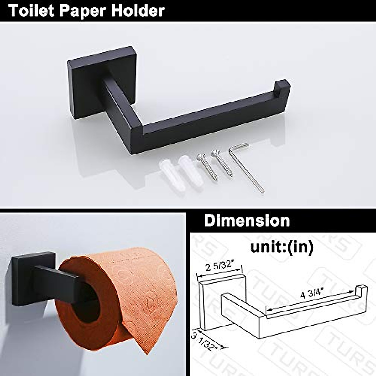 TURS 5-Pieces Bathroom Hardware Set Black Towel Bar Holder Set Stainless Steel Bath Accessories Set Wall Mounted, Q7BK-P5