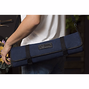 Asaya Canvas Chef Knife Roll Bag - 10 Knife Slots and a Large Zipper Pocket - Durable 10oz Canvas Knife Case with an Adjustable Shoulder Strap - Knives not Included
