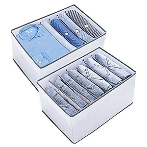 YouClean YouCleanBEE Foldable 2PCS Wardrobe Clothes Organizer 7 Grids Clothing for Folded - Storage box Shirts, Pants, Trousers, Skirts, Bra & Sweaters Replacement White with Gray