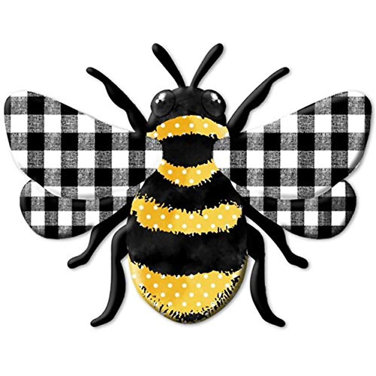 Craig Bachman 12" Metal Embossed Bee Hanger: Plaid Check - Bumblebee Metal Wall Door Hanger Sign