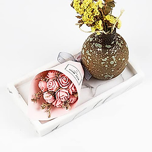 PLYFUNS Vanity Tray, Mini Bathroom Kitchen Resin Vanity Tray Cosmetic Organizer Jewelry Ring Dish Holder for Towel/Plant/Jewelry - White Marble