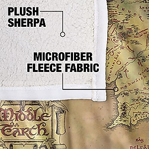 The Lord of The Rings Blanket, 50"x60" Map of Middle Earth Silky Touch Sherpa Back Super Soft Throw Blanket