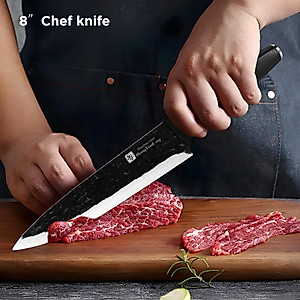 Knife Set 7 Pieces, Matte Black Knife Set with Block Kitchen Knives Set Lightweight Knives Set for Kitchen Anti Slip Kitchen Knife Set Ultra Sharp Chef Knife Set Dishwasher Safe Space Saving