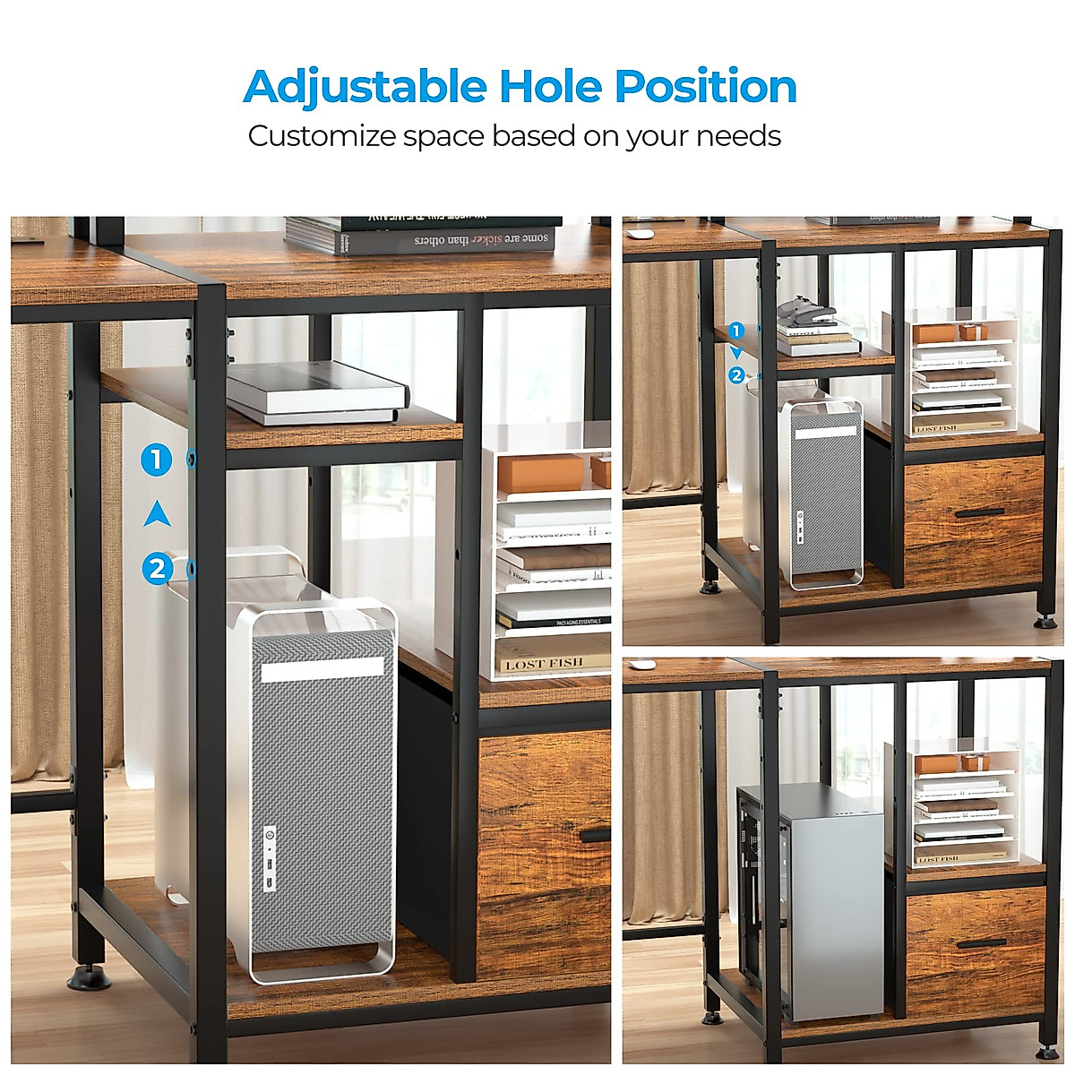 GreenForest 55 inch Computer Desk with Drawers and Outlets, Home Office Desk with Storage and Printer Shelf, Work Desk with Fabric File Drawer, Study Desk with Monitor Stand, Computer Table, Walnut