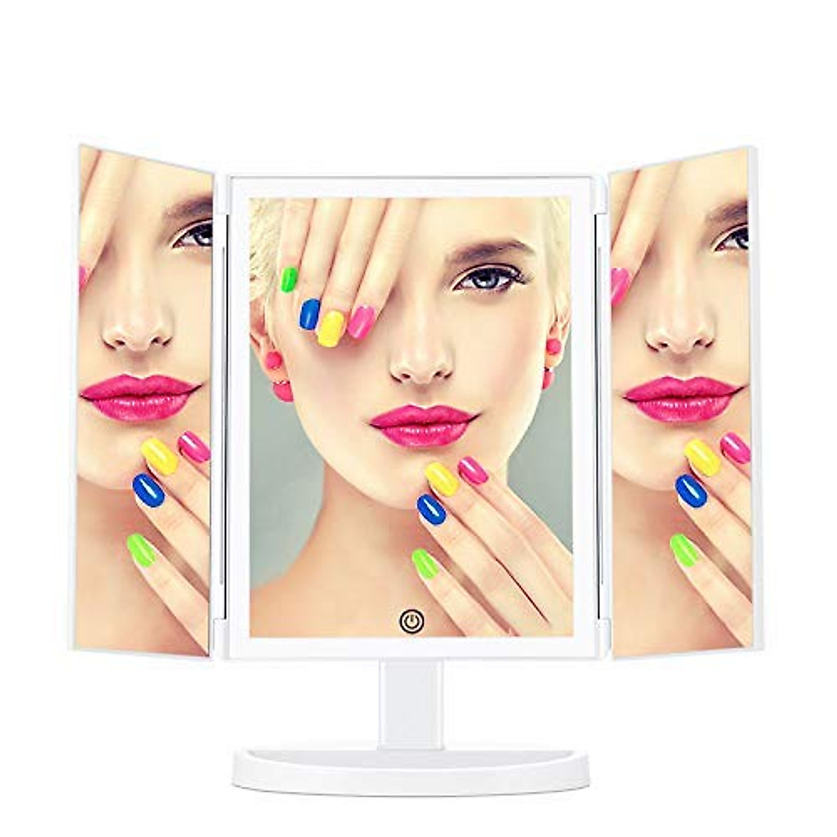 KXA Foldable Makeup Mirror, Vanity Mirror Dimmable LED Lights with Wide-Angle Touch Screen and Countertop Adjustable 360 Degree Bracket