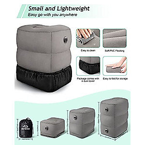 JefDiee Inflatable Travel Foot Rest Pillow, Kids Airplane Bed, Adjustable 3 Layers Height Leg Rest Pillow, Adults Travel Essentials Great for Airplane, Office, Home, Trains, Cars