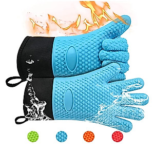 High Heat Resistant Silicone Oven Mitts Potholders Grilling Gloves, Non-Slip Five Finger Grip, Extended Wrist Protection, BBQ Camping Smoker Fryer Kitchen & Cooking (Orange)