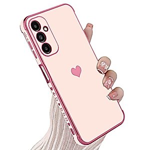 KANGHAR Compatible with Samsung A14 5G Case for Women Girl, Plating Edge Cute Love Heart Soft TPU Bumper with 4 Corners Shockproof Protection Phone Case Cover for Galaxy A14 5G(Pink)