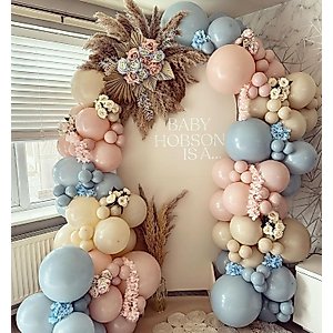 Gender Reveal Balloon Arch Garland Kit, 140Pcs Dusty Pink Misty Blue White Sand Nude Balloons for Boho Neutral Baby Shower Boy or Girl Gender Reveal Birthday Bear Theme Party Decorations