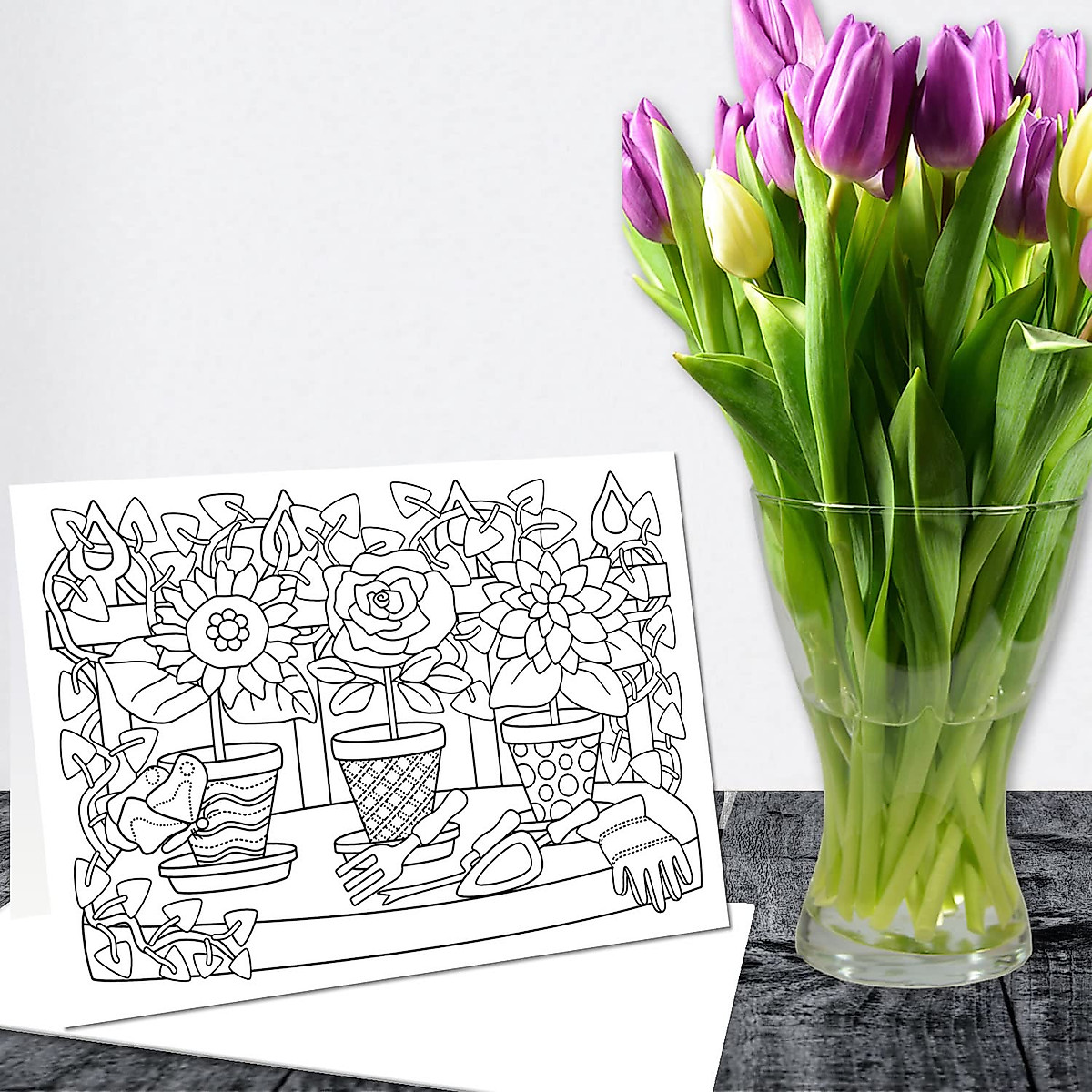 Art Eclect Adult Coloring Greeting Cards for Birthdays, Thank You Note Cards and Sympathy Cards (10 Cards With 10 Different Unique Designs and 10 White Envelopes, Set Garden/White)