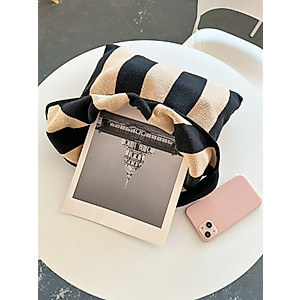 ENBEI The tote bags for women aesthetic Shoulder HandbagsShoulder Shopping Bag crocheted Bags large large tote Bag cute (Black khaki stripes)