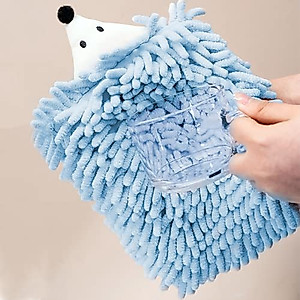 sisiten Chenille Hand Towels for Bathroom 、Kitchen and Bedroom |Hanging Hand Drying Towel with Button Loop | Funny Hedgehog Hand Towel | 4 Packs