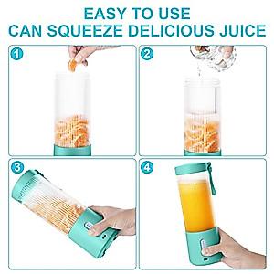 PIPIMOO Portable Personal Size Blender - 15.2Oz USB Rechargeable 4000mAh Mini Blender | Shakes and Smoothies with 6 Blades Juicer Cup | BPA-Free Food Mixer for Travel Home Sports Outdoors (Blue)