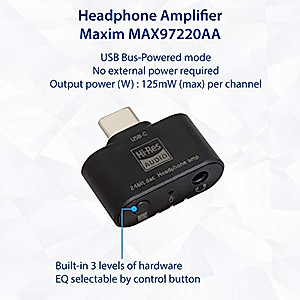 Syba 96 Khz 24 Bit DAC USB-C Tupe C Audio Sound Adapter to 3.5mm Headphone Amplifier 3 Level Eq SD-AUD20223