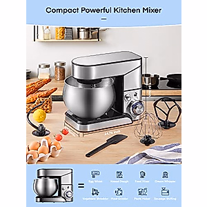 Stand Mixer FOHERE, 6-Speed Stainless Steel Mixer with Dough Hook, Mixing Beater, Wire Whip, Dishwasher-safe, Tilt-Head Kitchen Dough Mixers for Cake, 5.8 QT Electric Home Cooking Kitchen Mixer