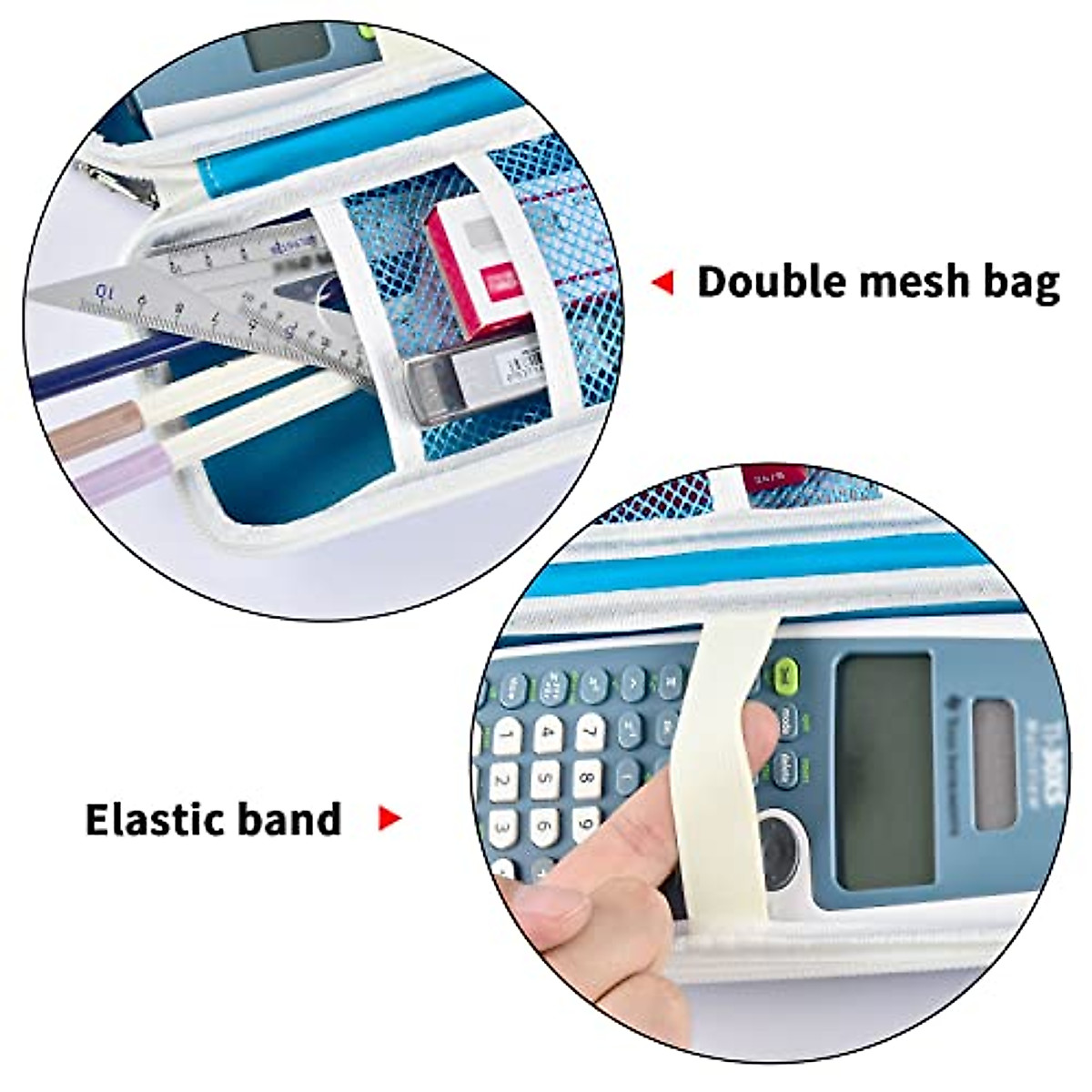 Case Compatible with Texas Instruments TI-30XS for MultiView Scientific Calculator, Storage Holder Carrying Organizer Bag with Mesh Pocket for Pens, Pencil, Batteries and Accessories (Box Only) -Blue