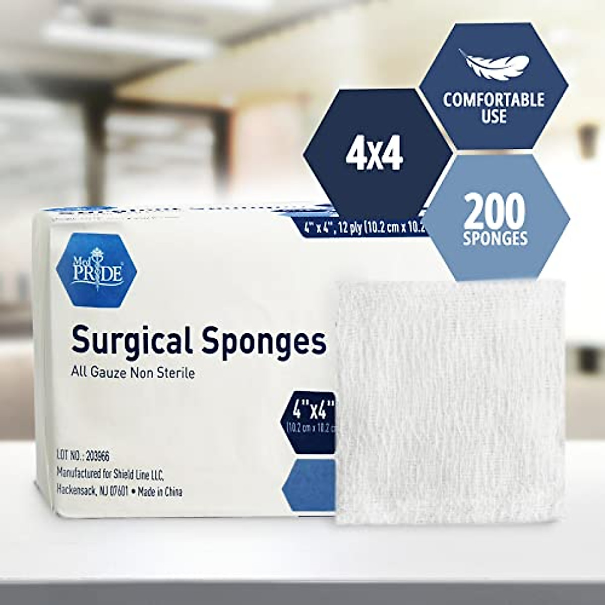 Medpride Gauze Surgical Sponge | 4”x 4”| 12-ply Extra Absorbent Sponges| Value Pack of 200| All-Gauze, Non-Sterile| Great for Wound Dressing, Prepping, Scrubbing & Cleaning| Essential First-Aid