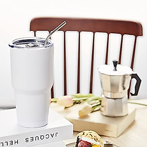 COMOOO 30oz White Tumbler Stainless Steel Insulated Tumbler with Lid and Straw Double Wall Vacuum Coffee Cup Large Travel Mug for Hot and Cold Drinks, Home, Office, School,Party (White, 4 Pack)