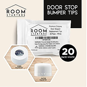 Door Stop Bumper Tips - 20 Pack White Silicone Rubber Replacement Stopper Ends with Universal Fit by ROOM STARTERS