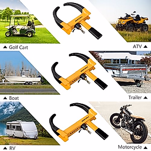 Wheel Lock Universal Trailer Wheel Lock Adjustable Security Tire Boot Lock Anti Theft for ATV RV SUV Car Golf Cart Boats Motorcycles Great Deterrent Bright Black-Yellow (3 Keys)