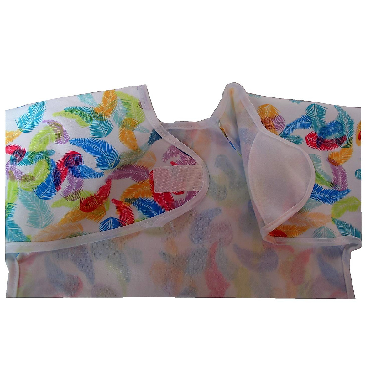 MUMBABY Baby Bib Sleeved Shirt with Pocket 1-3 Years Old Toddler Smock, Waterproof and Washable (White Feather