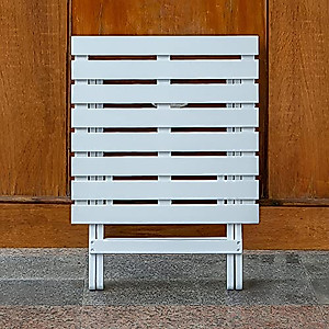 Merry Products Authentic Acacia Hardwood Compact Flat Folding Adirondack Slatted Side Table Outdoor Patio Furniture, White
