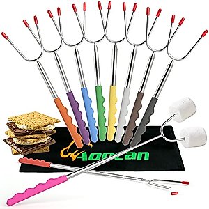 Aoocan Marshmallow Roasting Sticks , 10 Pack Long 45 Inch Smores Sticks for Fire Pit , Telescoping Rotating Smores Skewers - Hot Dog Roasting Sticks for Campfire, Camping, Bonfire and Grill