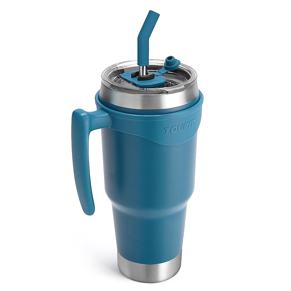 TOURIT 40 oz Tumbler with Handle and Straw, 3 in 1 Sip-All-Way Lid Insulated Tumblers, Reusable Stainless Steel Water Bottle for Keep Cold 34Hs or Hot 10Hs, Gifts for Women Men, Dark Green