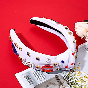 MOLOCH American Flag Headband 4th of July Headband Red White Blue USA Stripe Knotted Headband for Women Rhinestone Crystal Patriotic Hairband Party Hair Accessory