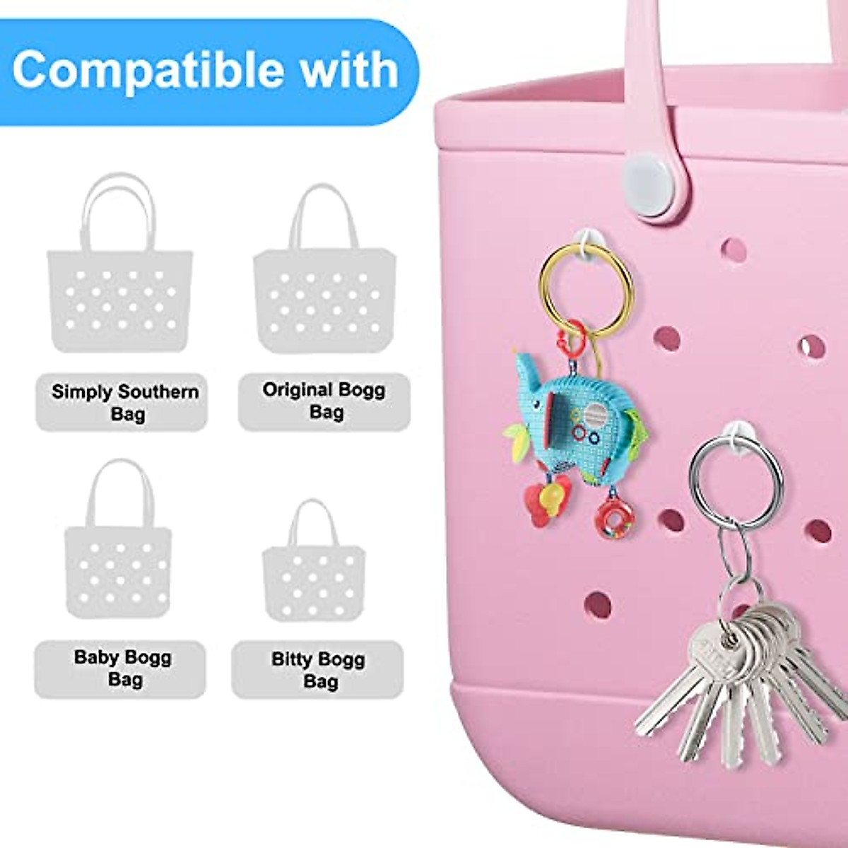 BABORUI Key Holder for Bogg Bag, Lightweight Key Chain Compatible for Small & Large Bogg Bags, Insert Charm Accessory for Bogg Bag Tote Bag